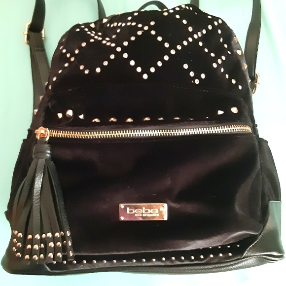 bebe | Bags | Bebe Black Velvet Mini Backpack With Gold Accents | Poshmark